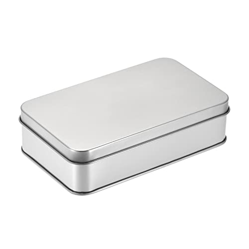 uxcell Metal Tin Box, 3pcs 5.31" x 3.15" x 1.38" Rectangular Empty Tinplate Containers with Lids, Silver Tone, for Home Organizer, Candles, Gifts, Car Keys, Crafts Storage