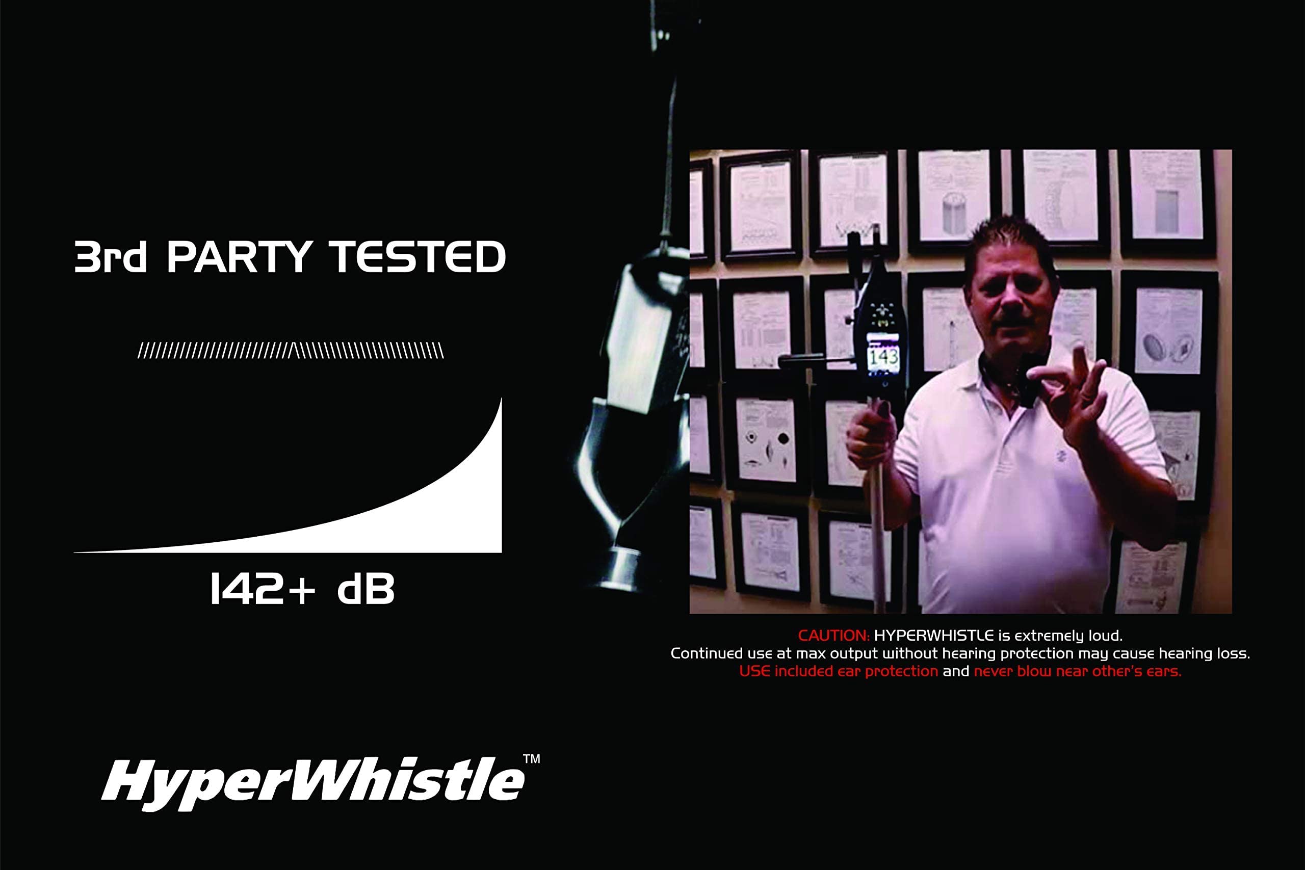 HyperWhistle The Original Worlds Loudest Whistle up to 142db Loud, Very Long Range, for Referee, Coaches, Instructors, Sports, Teachers, Life Guard, Self Defense, Survival, Emergency uses (Black)