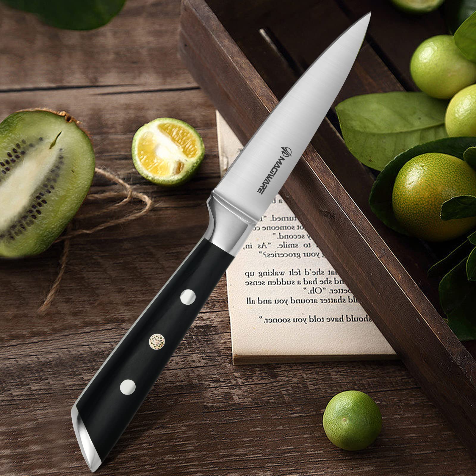 Magiware Paring Knife, 3.5 Inch Ultra Sharp Small Kitchen Knife, Forged German High-Carbon Steel with Ergonomic Wooden Handle