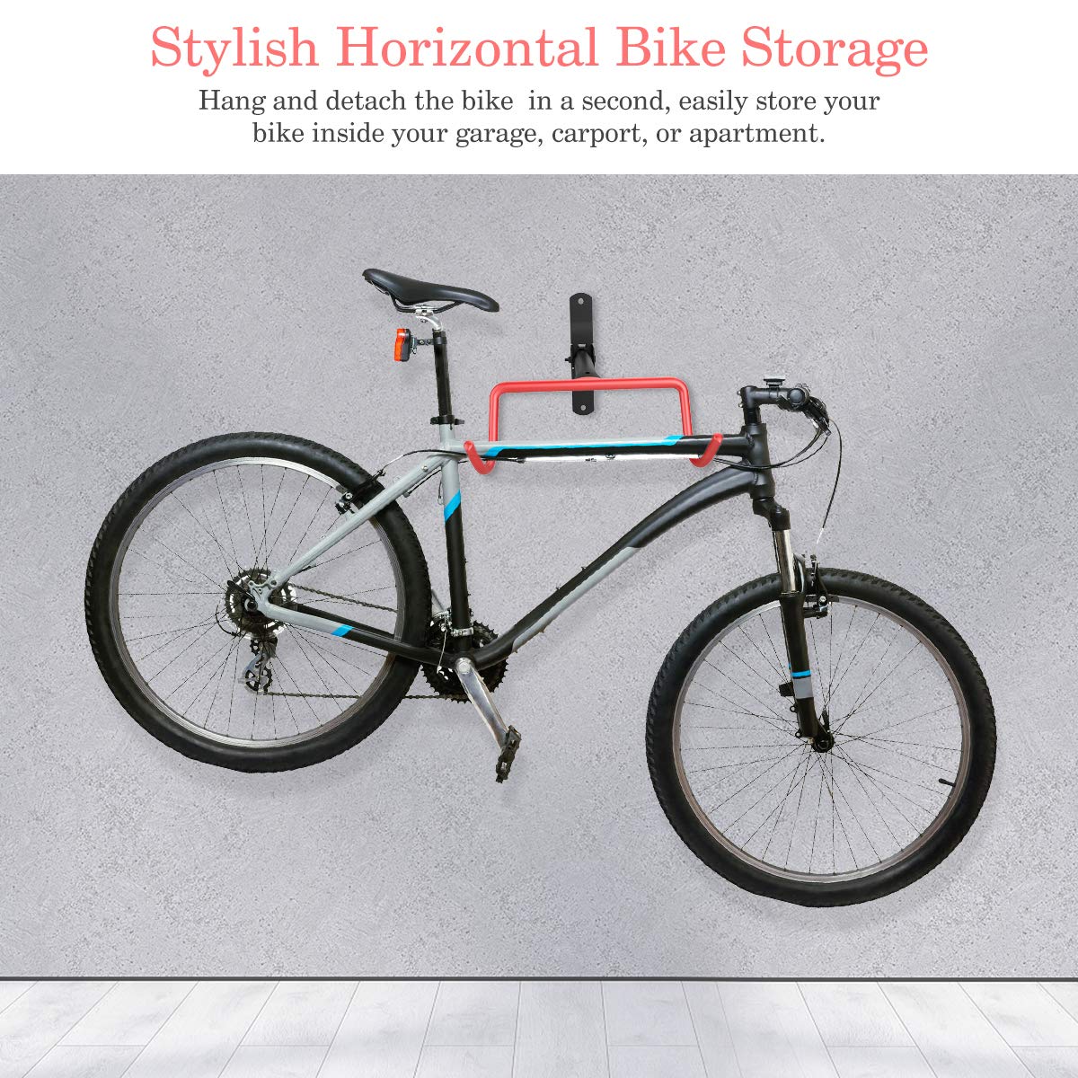 Housolution Bike Hanger Rack, Heavy Duty Foldable Garage Wall Mount Bike Hanger Storage System, Horizontal Bike Hook with Anti-Scratch Rubber Coating - Holds up to 66 lb with Screws - Orange