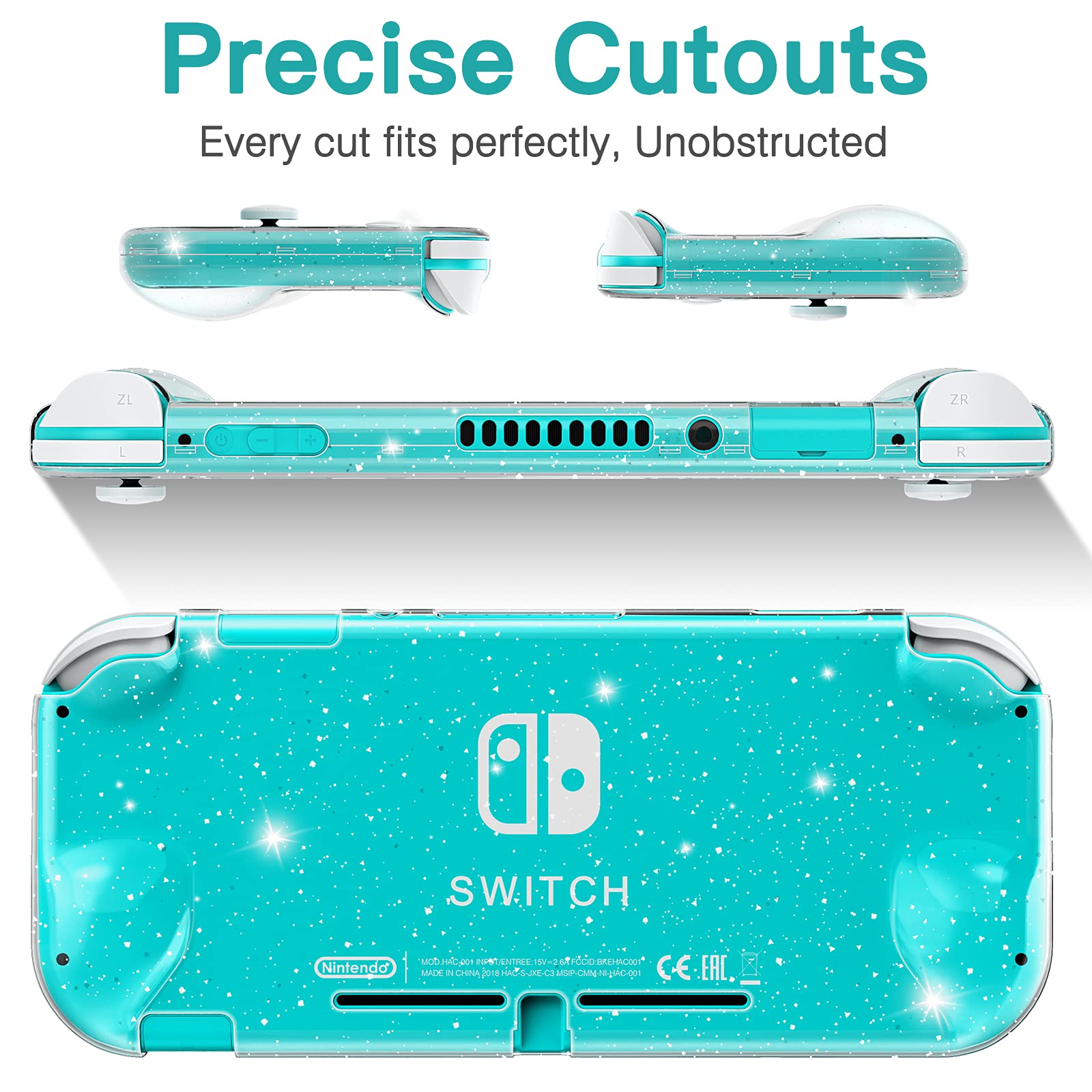 HEYSTOP Case Compatible with Nintendo Switch Lite, with Tempered Glass Screen Protector and 4 Thumb Grip, Front and Back, All-Round Protective case (Clear)