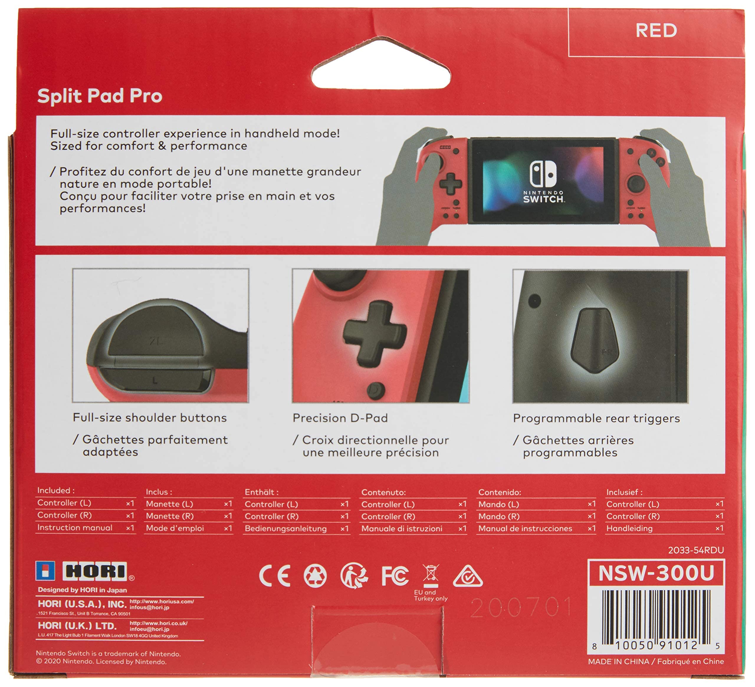 Hori Nintendo Switch Split Pad Pro (Red) Ergonomic Controller for Handheld Mode - Officially Licensed By Nintendo - Nintendo Switch (Renewed)