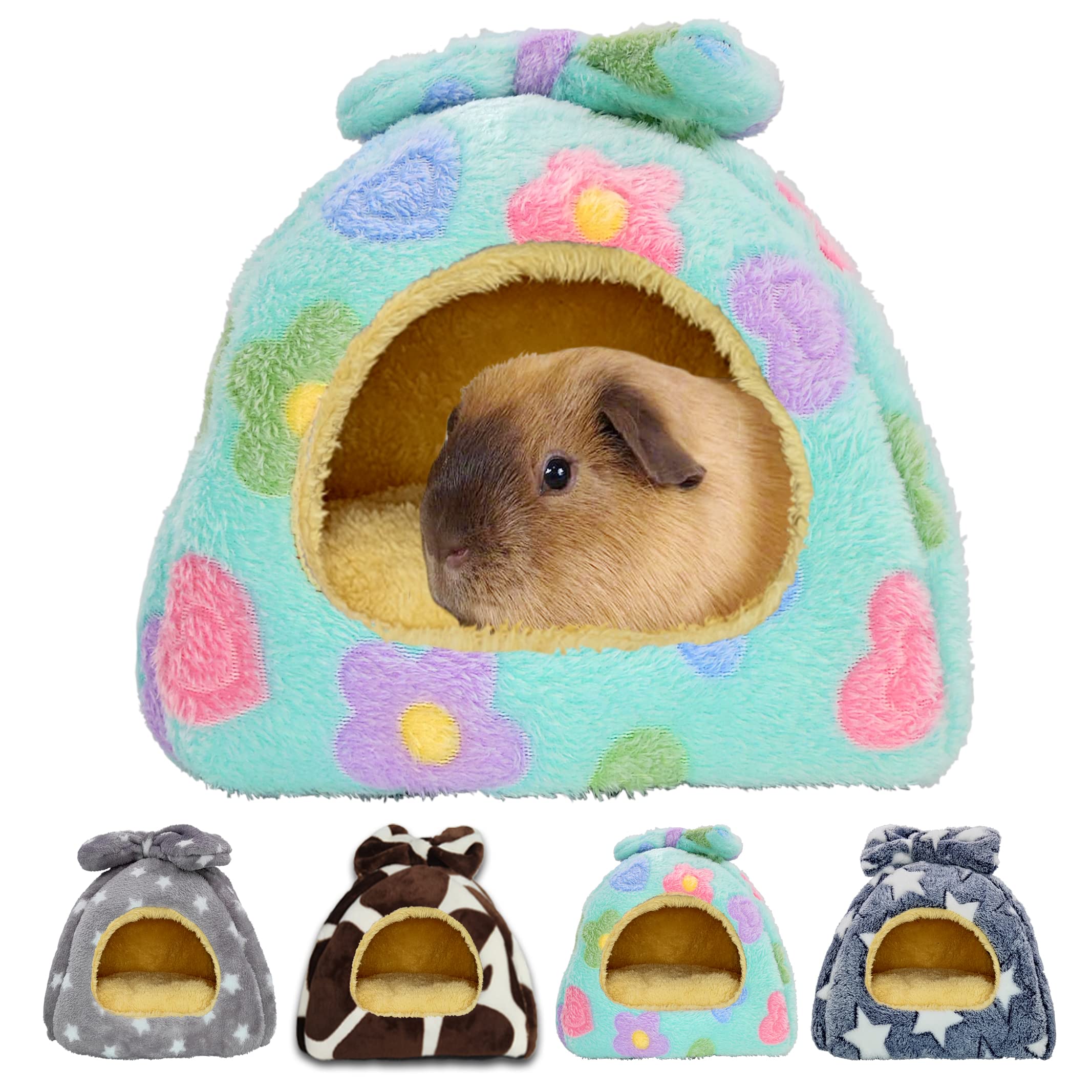 GINIDEAR Guinea Pig Bed, Guinea Pig Hideout House Accessories Warm Bed for Small Animals Hamsters Chinchillas Dwarf Bunnies Hedgehogs. L, Lightgreystars