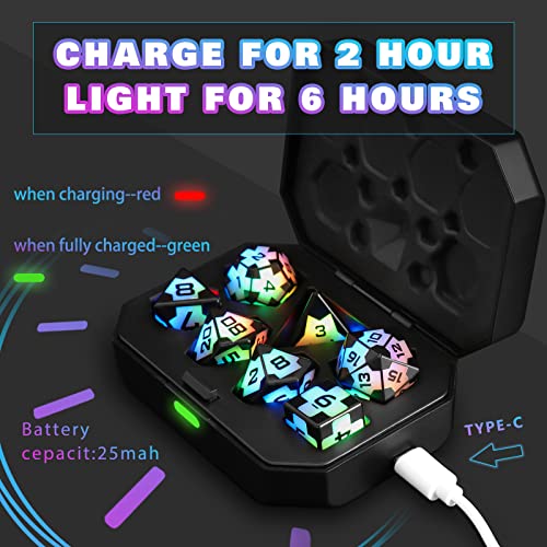 LED DND Dice Rechargeable, Light up Dice Electronic Dice Set with Charging Box Dungeons and Dragons D&D Dice Glow in The Dark Football Dice for World Cup HNCCESG LED Flashing Dice Role Playing Game