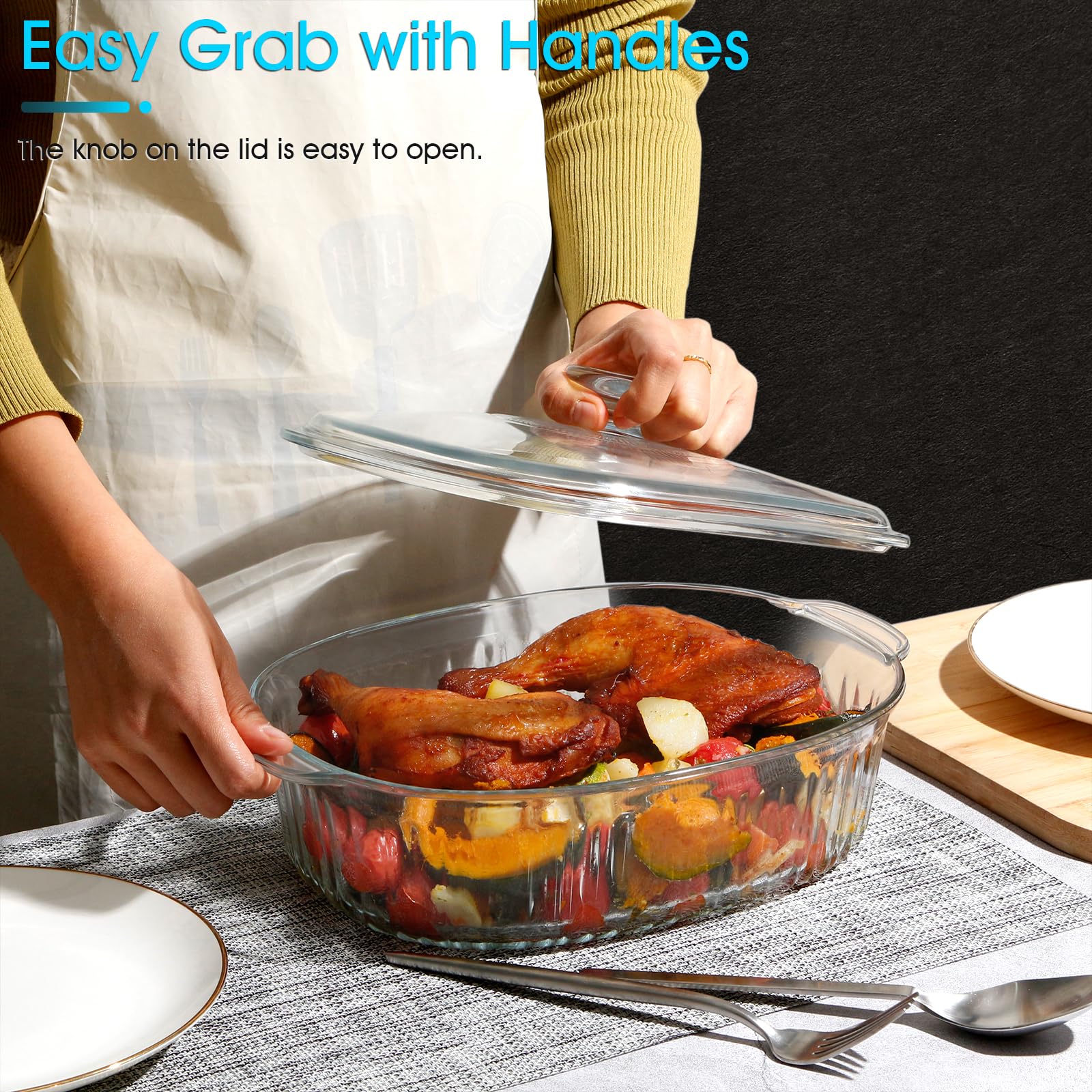 NUTRIUPS 4-pieces Oval Glass Casserole Dish with Lid, Set of 2（1.9 QT+3 QT) Borosilicate Glass, Oval Casserole Dish for Oven