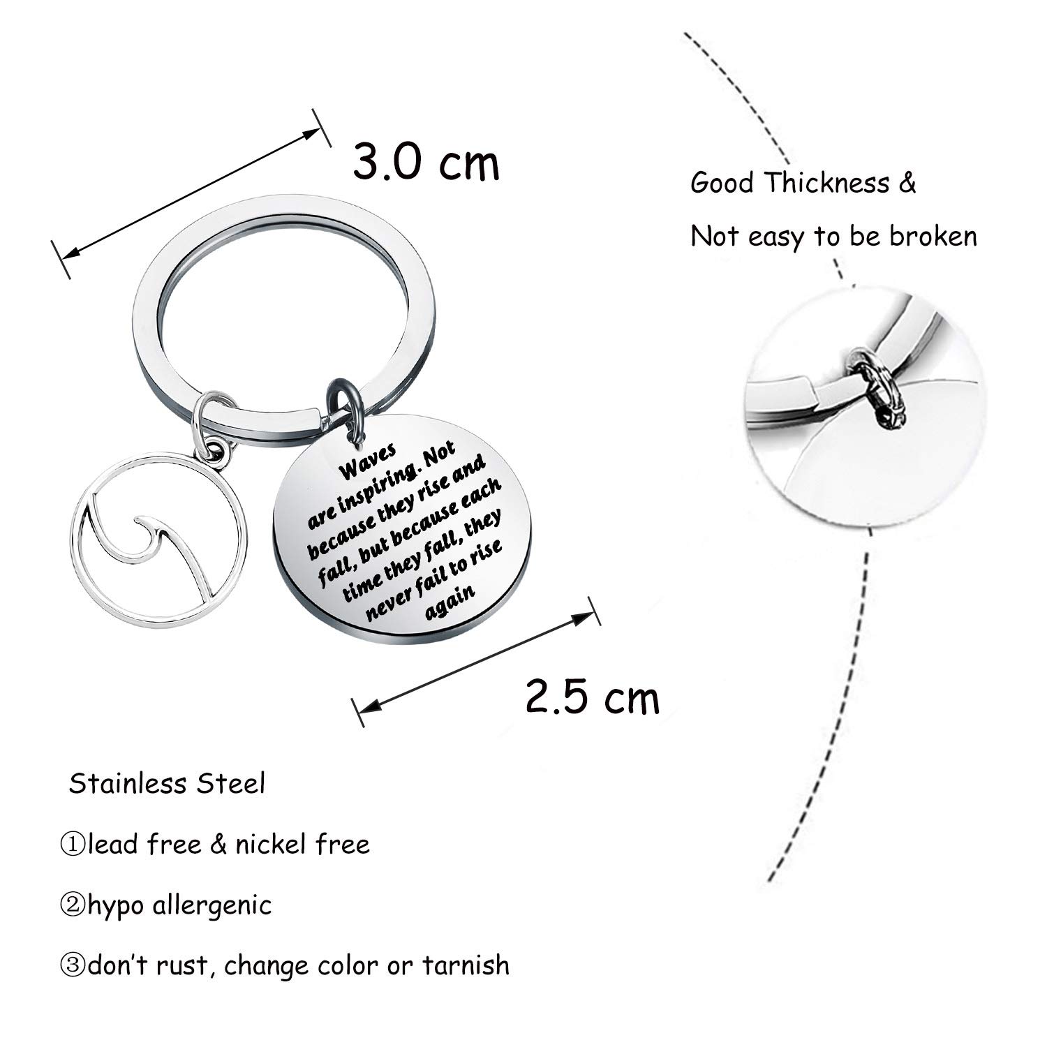 Gzrlyf Ocean Wave Keychain Inspiration Beach gifts for Beach Lover Ocean Lover Surfer Waves are Inspiring (Keychain)
