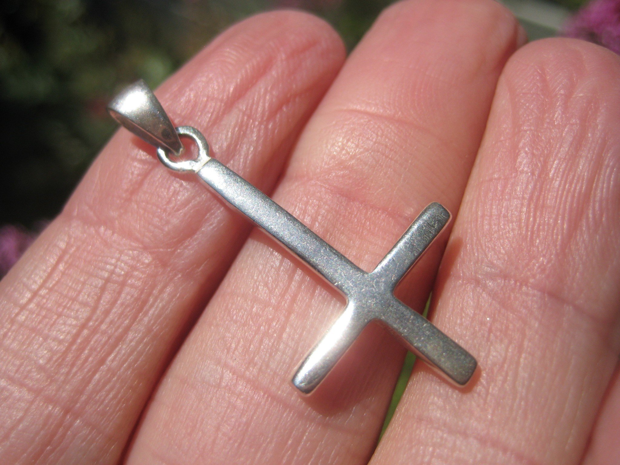 Himalayan Treasures Small 925 Sterling Silver Inverted Petrine Satanic Cross Pendant Free Chain