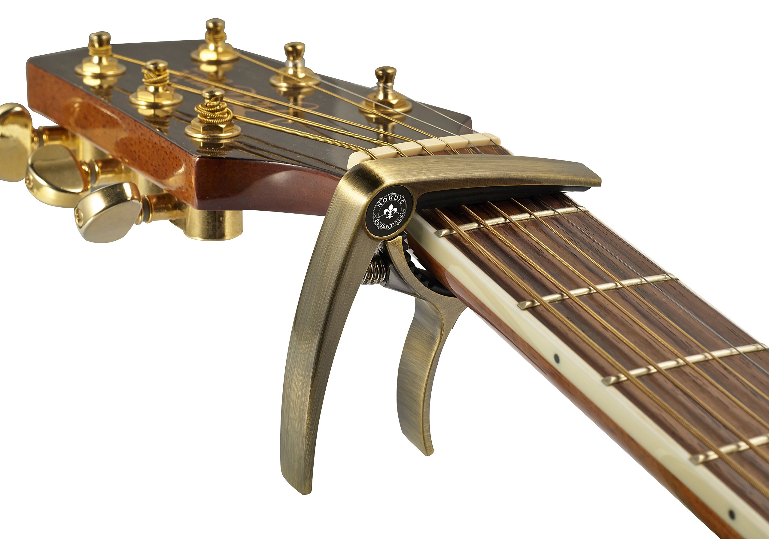Guitar Capo Deluxe for Guitars, Ukulele, Banjo, Mandolin, Bass -Made of Premium Quality Zinc Alloy for 6 & 12 String Instruments- Luxury Accessories Nordic Essentials&trade (Bronze)