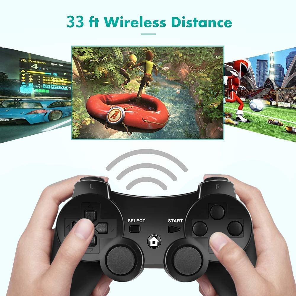 JAMSWALL Wireless Controller Compatible with PS-3 Play-station 3, Wireless Bluetooth Joystick with Charger Cable Cord, black
