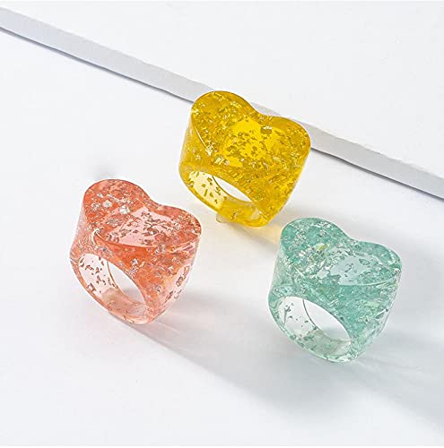 JEWEKY Resin Band Rings Acrylic Heart Stackable Ring Sets Colorful Rings Accessory Jewelry for Women