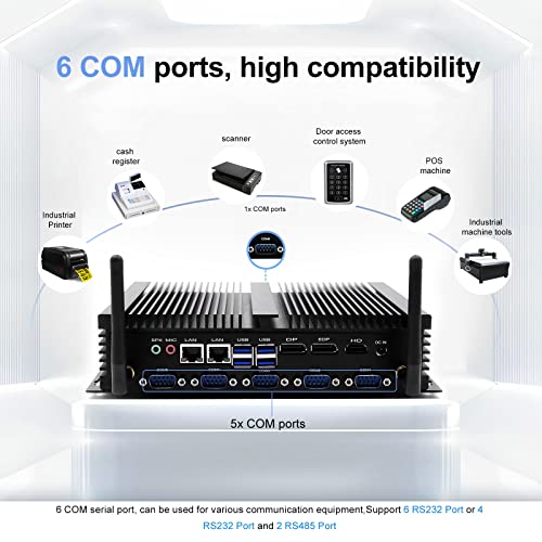 Industrial Fanless Mini Desktop PC Core i7 8GB RAM Mini PC Windows 11 / Linux, Mini Industrial PC 256GB SSD, 4K HD DP EDP Three Screen Displays, Dual NIC, CPU 8550U Fanless PC, Full Metal Case