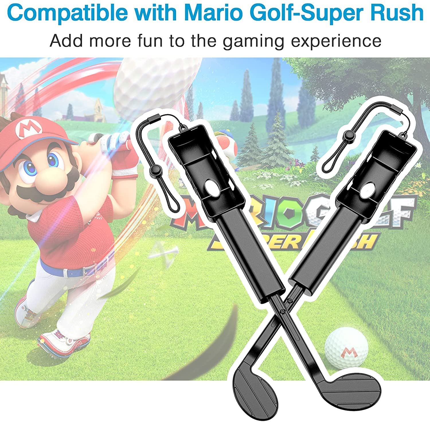 HEYSTOP Switch Mario Golf Club Compatible with Nintendo Switch/Switch OLED Controller Joy-Con, Nintendo Switch/Switch OLED Sports Game Accessories Pack for Mario Golf Super Rush Twin Pack, Black
