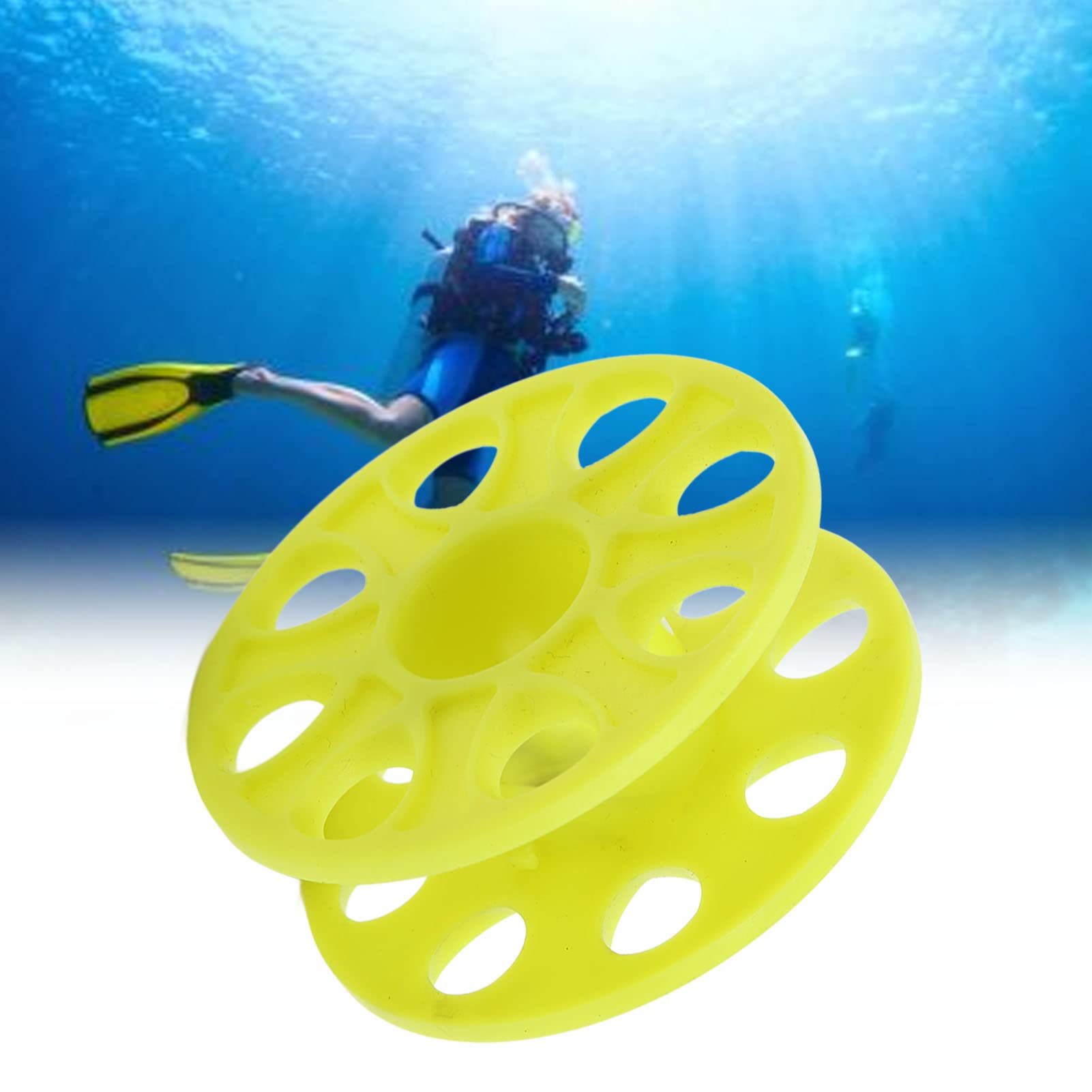 LAIONTY Portable Round Underwater Sports Reel, Eight Round Holes Plastic Diving Safety Accessoriess Storage Tool (Yellow)