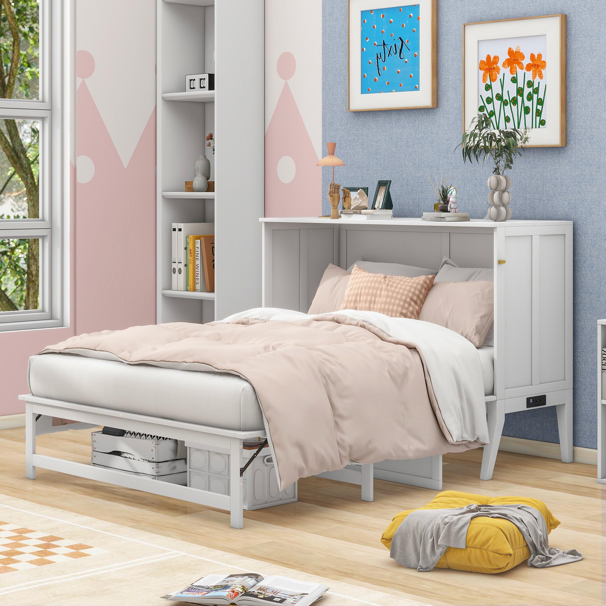 GYYBED Queen Size Murphy Bed, Queen Murphy Cabinet Bed with Built-in Charging Station and a Shelf Murphy Bed Queen Queen Murphy Bed Cabinet Murphy