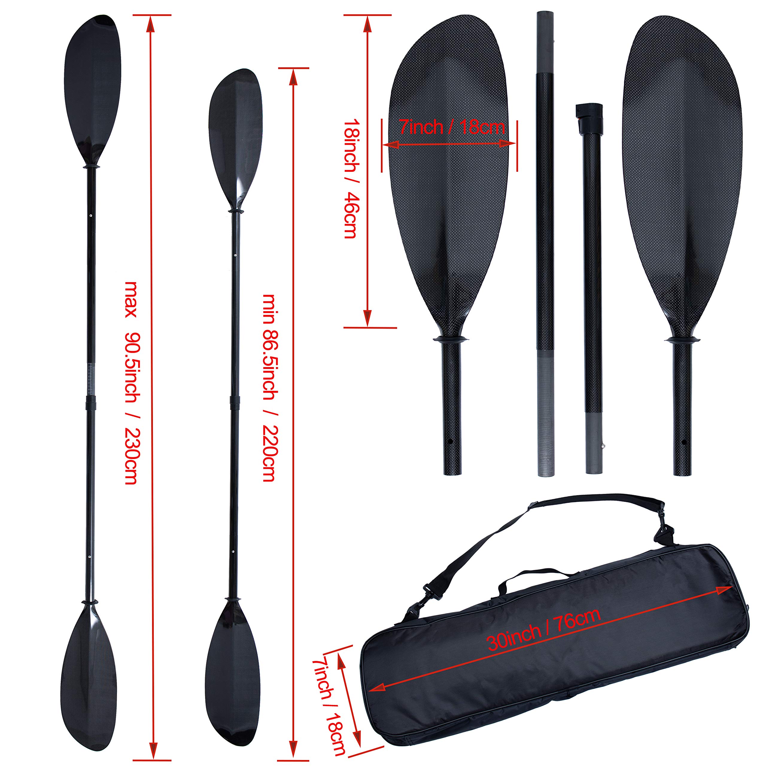 HEYTUR 4 Piece Kayak Carbon Adjustable Paddle with Carry Bag