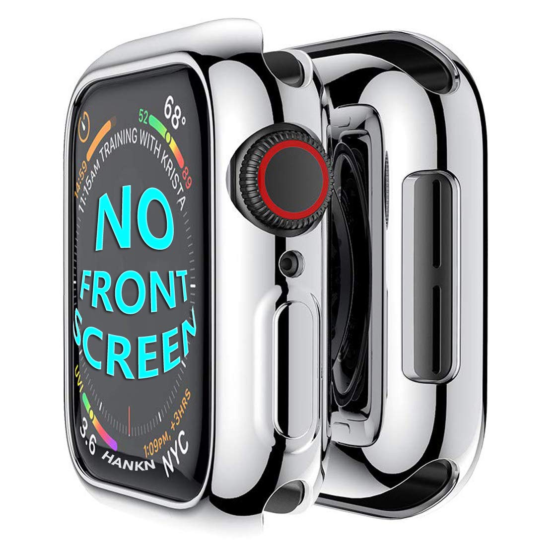 HANKN Case Compatible with Apple Watch Series 9 8 7 45mm /Series 4 5 6 SE 44mm, Soft TPU Plated Shockproof Iwatch Shell Cover Bumper [No Front Screen Protector] - Silver