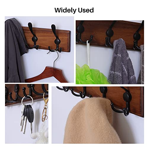 SCUNDA Coat Rack Wall Mount with 4 Hooks, Coat Hanger for Wall, Wooden Wall Hook for Coat, Jacket, Hat, Backpack, Belt, Tie, Key (2-Pack, Rustic Brown)