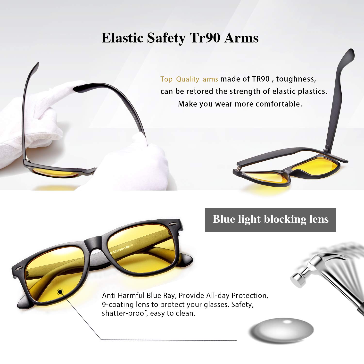 GYsnail Blue Light Blocking Glasses for Men, Eye Strain Fatigue Relief and Better Sleep,Computer Gaming Glasses Women (Black Frame Yellow lens)