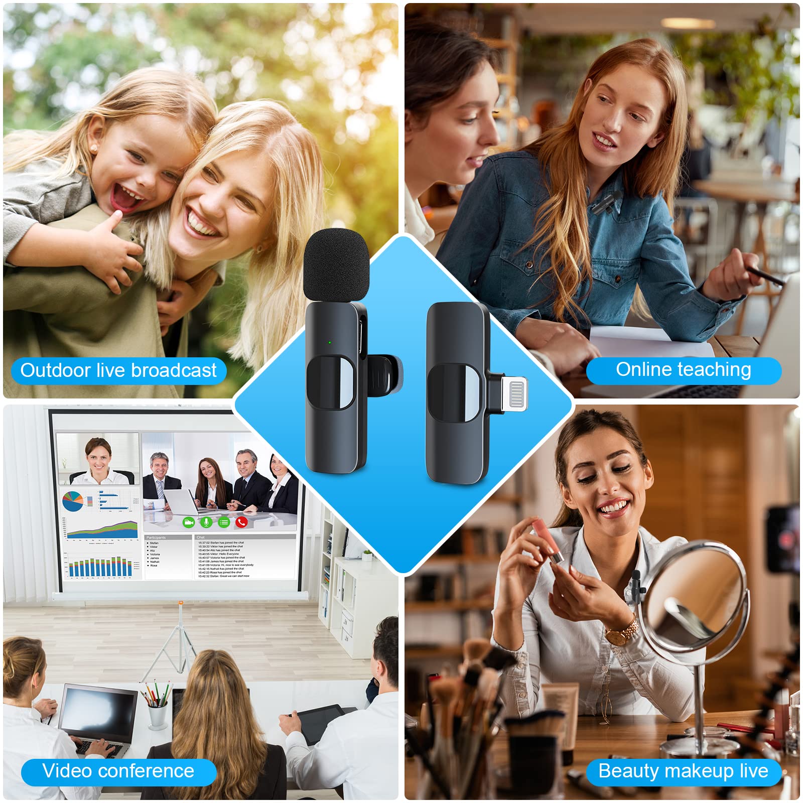 Mceriby Professional Wireless Lapel Microphones for iPhone iPad, Wireless Lavalier Microphone for Recording, Interview, Live Streaming, Singing, Vlog, TikTok, YouTube, Podcast