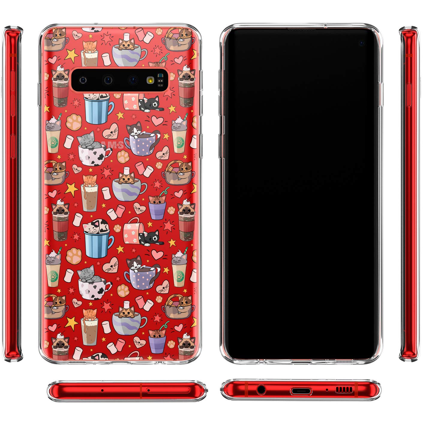 Generic Slim TPU Phone Case Compatible with Samsung Galaxy A72 A71 5G A70 A51 A32 A21 A11 A12 A01 Durable Kittens Cute Clear Soft Protective Shockproof Paws Kawaii Cover Cats Silicone Pet Coffee Cups