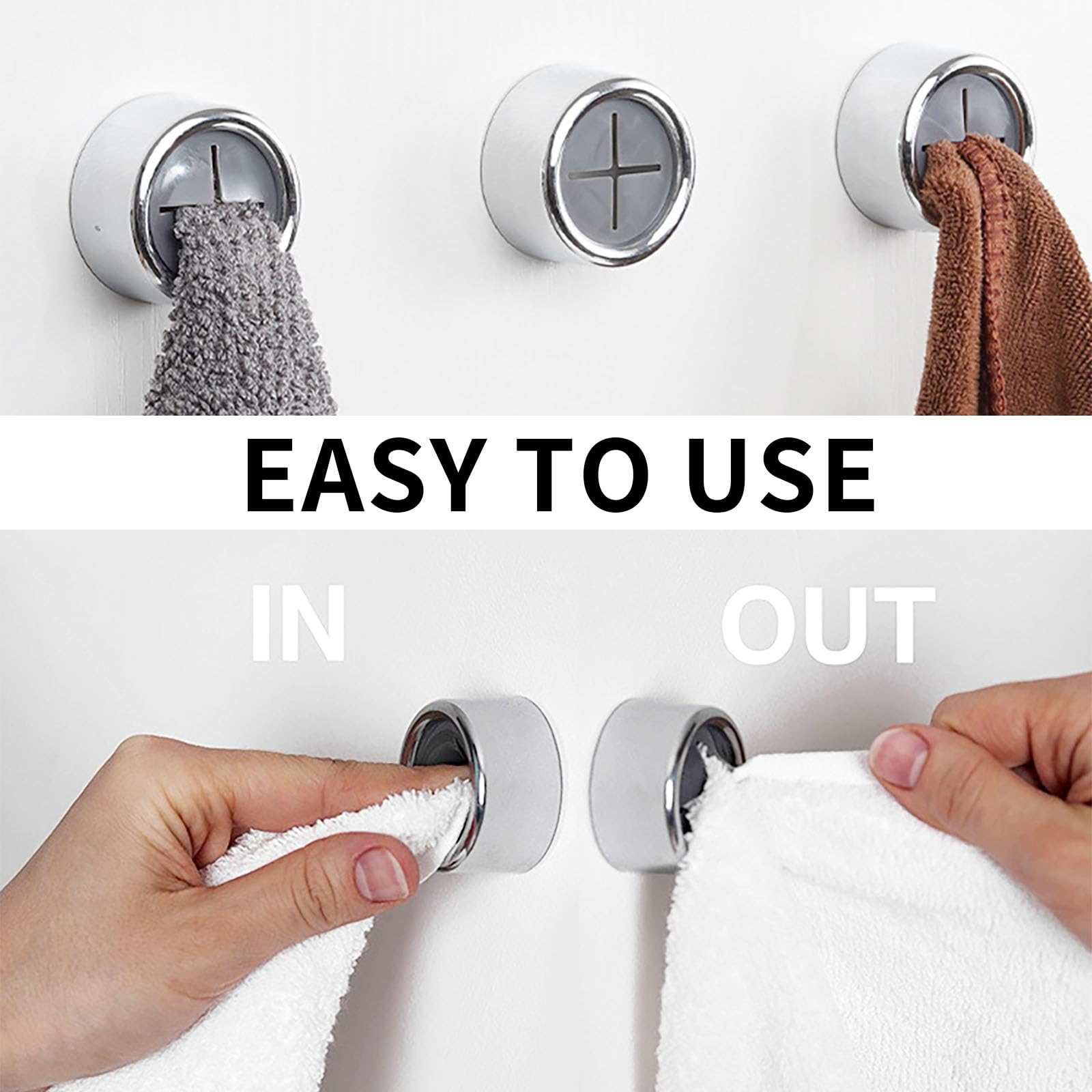 Gnixne 4 Pack Round Kitchen Towel Hook Holder, No Drilling Needed, Kitchen Organization, Bathroom Accesories, Kitchen Towel Hook, Easy Installation Wall Mount Hand Towel Hook Ideal as Bathroom