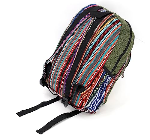 Unique Mushroom Embroidered Tie Dye Himalaya Hemp Large Hippie Backpack Festival Backpack FAIR TRADE Handmade with Love. (GREEN)