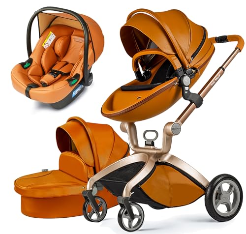 Hot Mom Baby Stroller Baby Carriage with Adjustable Seat Height Angle and Four-Wheel Shock Absorption,Variable Seat,High Landscape and Fashional Pram Stroller 2023 (F22 Brown)