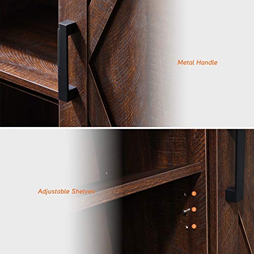 WAMPAT Coffee Bar Cabinet with Barn Doors, Farmhouse Sideboard Buffet Cabinet with Storage for Living Room Dinning Room Rustic Brown