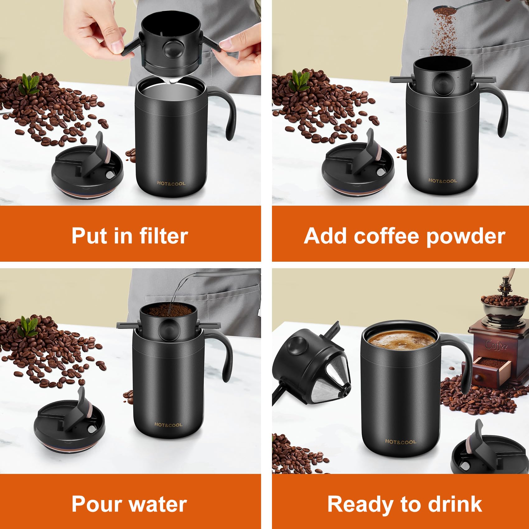 OARSE 16oz Camping Coffee Maker Pour Over Coffee Maker Set,Camp Pour Over Set,Portable Coffee Kit for Travel, Camping, Offices, Backpacking