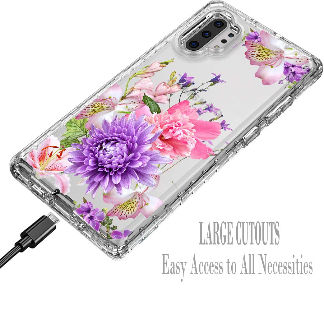 IN4U Galaxy Note 10 Plus Case, Full Body Military Grade Shockproof Transparent 3in1 Flower Design 360 Protective Cover Without Built-in Screen Protector for Samsung Galaxy Note 10 Plus (Floral)