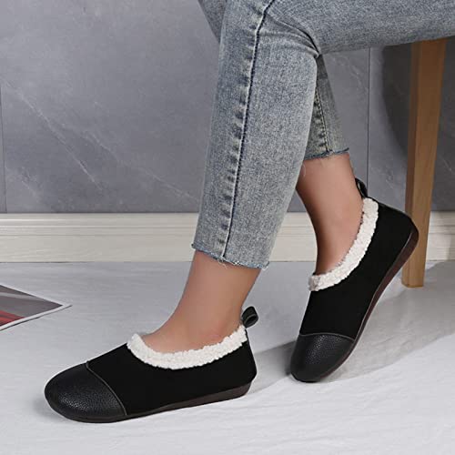 Ladies Fashion Solid Color Suede Leather Panel Warm Plush Flat Sole Casual Shoes Leather Men Casual Shoes Black