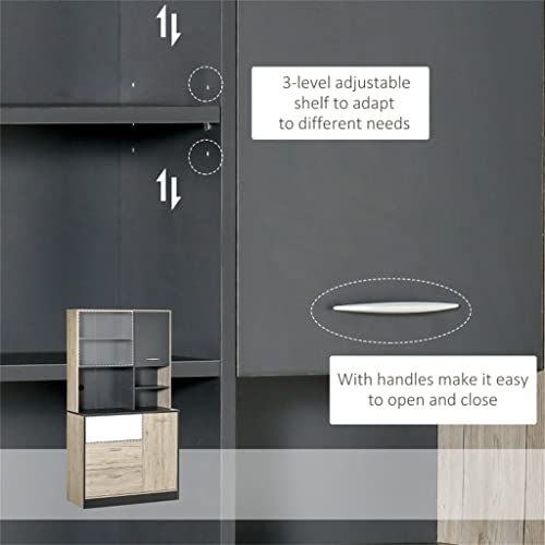 SEASD 67" Freestanding Buffet, Kitchen Storage Cabinet with 3 Drawers, Cable Management, 4 Cubbies and 2 Cabinets.