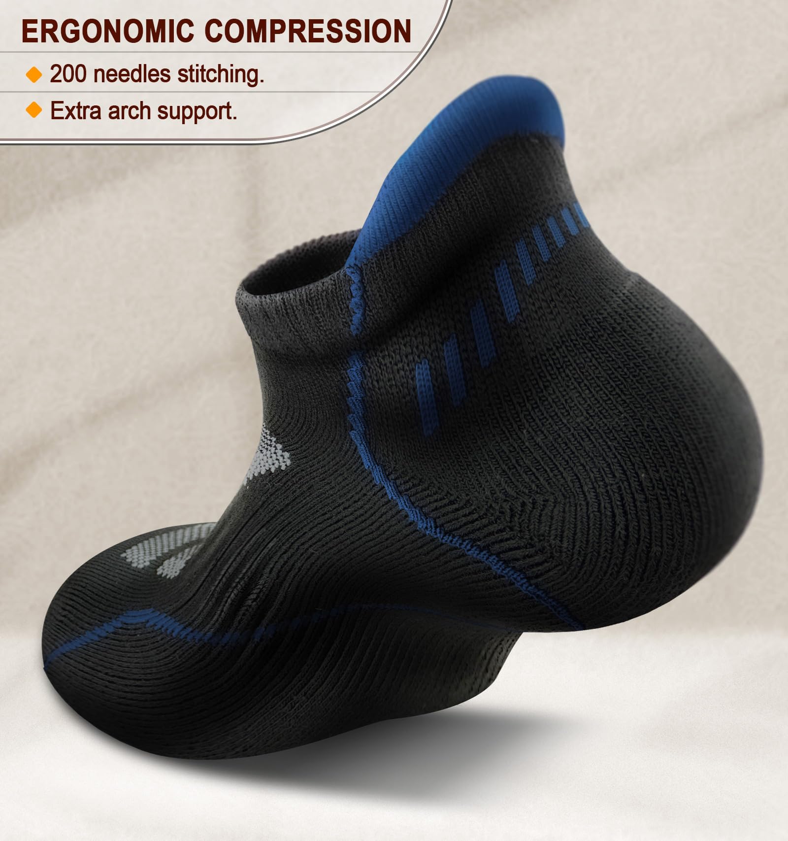 KEMISANT Mens Running Socks 6 Pairs-Athletic Compression Ankle Socks Cushioned for Men Walking-Arch Compression Support(6Pairs,Shoes Size:Men 8-9)