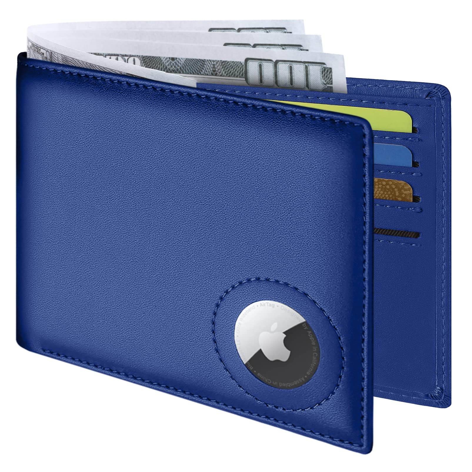 GIPUSSON Slim Leather Wallet for Men Airtag Hidden, Large Bifold Mens Wallet RFID Blocking with ID Windows, Credit Card Holder for Men Wallet
