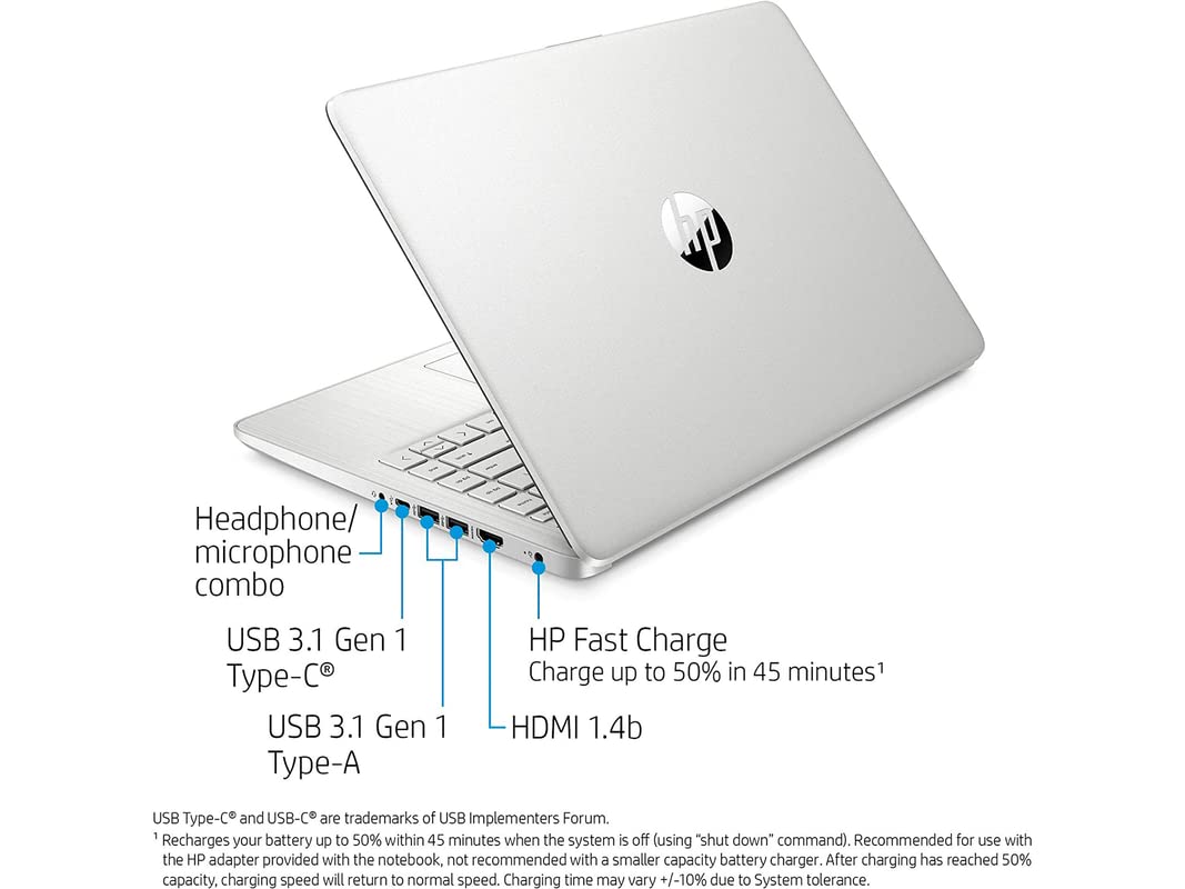 HP 2022 14" FHD IPS Display Laptop, AMD Ryzen 3-3250U, 8GB RAM, 256GB PCIe SSD, AMD Radeon Graphics, True Vision HD Camera, Wi-Fi 5 and Bluetooth, Windows 11 S, Silver, 32GB Snow Bell USB Card