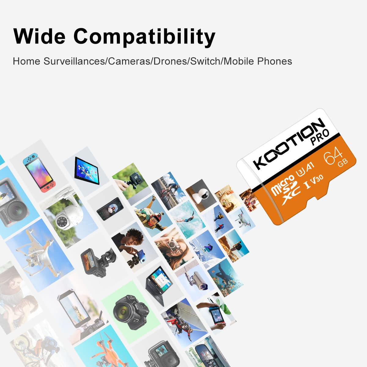 KOOTION 3 Pack 64GB Micro SD Card Ultra Micro SDXC Memory Card 64 GB U3 High Speed TF Card R Flash, A1, U3, V30, 64 GB