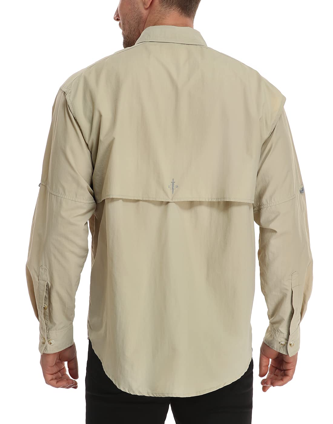 LRD Men's UPF 30 Long Sleeve Fishing Shirts Button Down Sun Protection Shirt Khaki - M