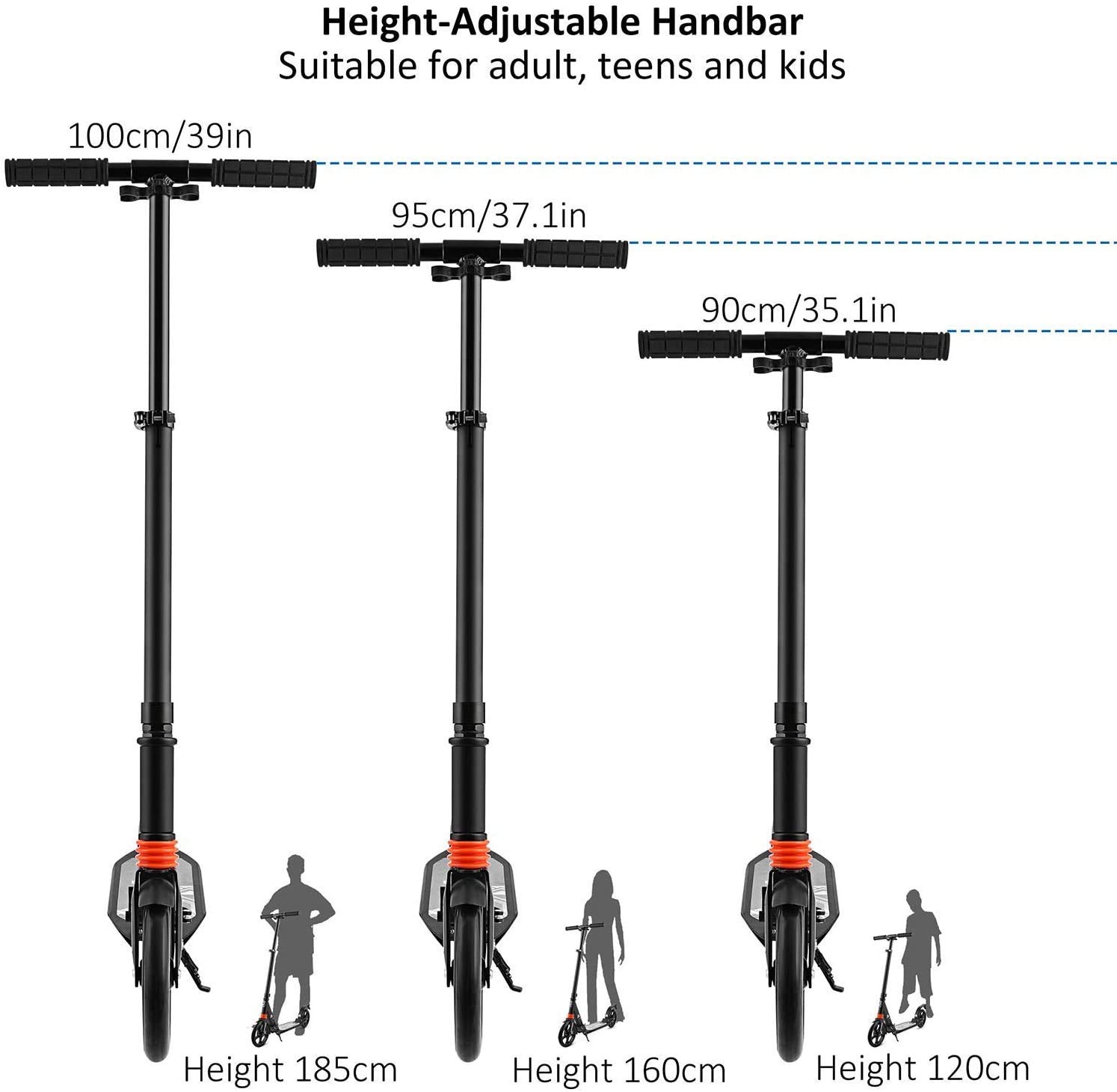 Hikole Scooters for Adults Teens, Kick Scooter with Adjustable Height Dual Suspension and Shoulder Strap 8 inches Big Wheels Scooter Smooth Ride Commuter Scooter Best Gift for Kids Age 10 Up