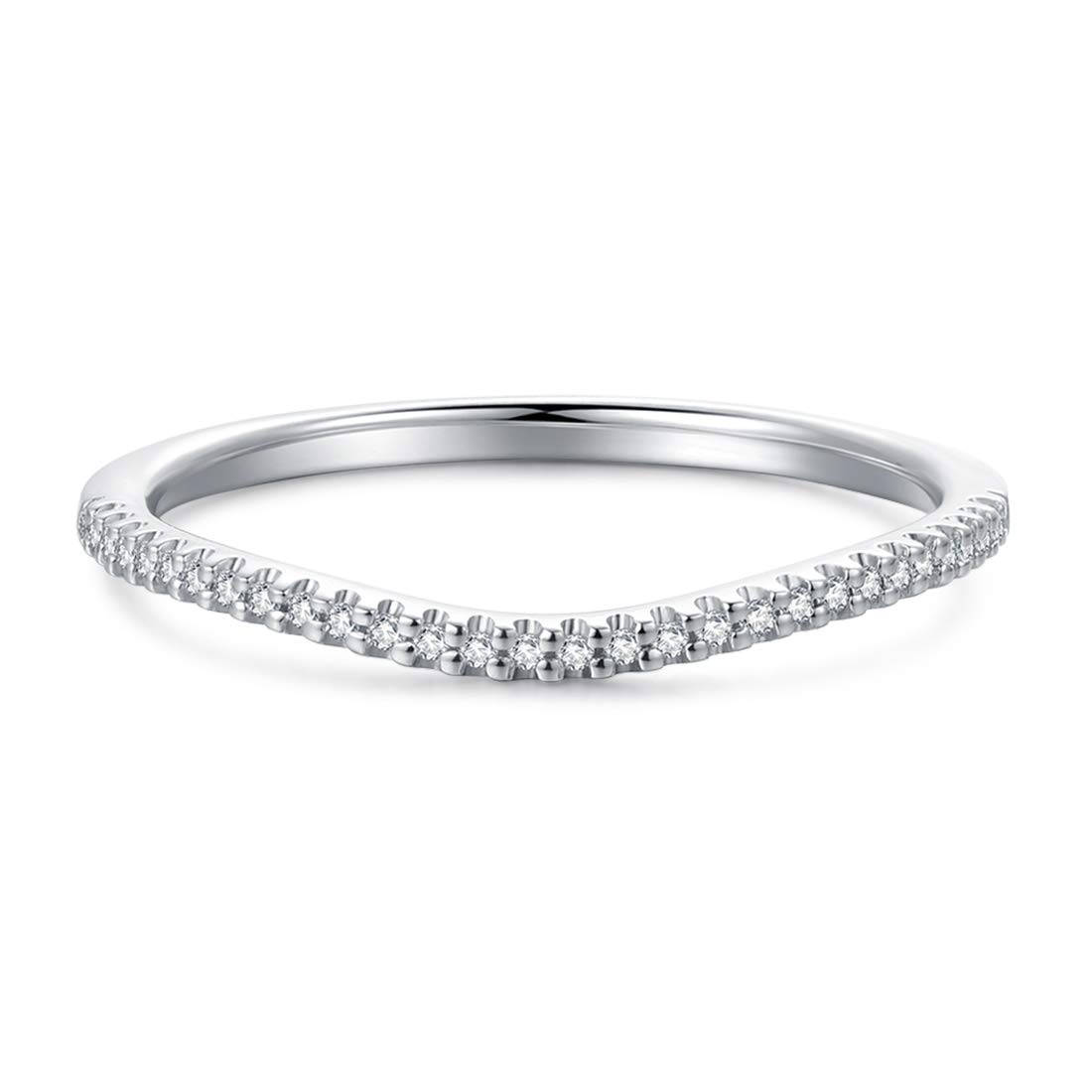 HAFEEZ CENTER 1.5mm V Shaped Chevron Sterling Silver Ring (White-Gold, 8)