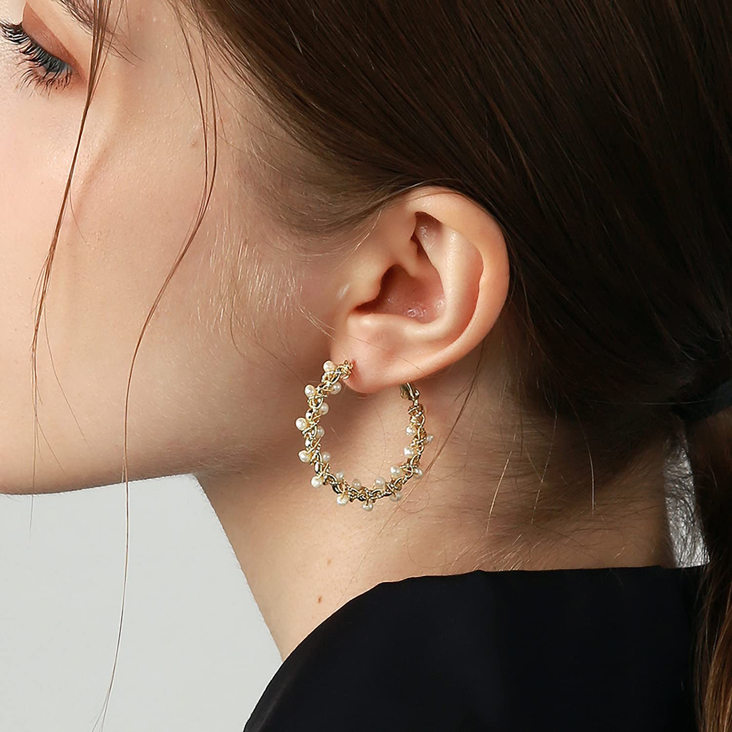 Kemstone Gold Hoop Earrings, 925 Silver Post Freshwater Pearls Hoop Earrings for Women
