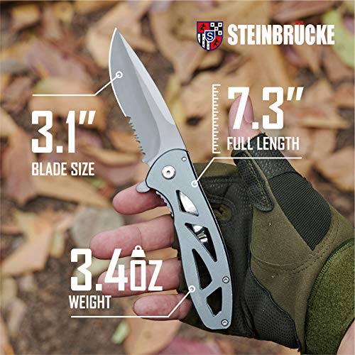 Motovecor Steinbrucke Pocket knife with 3.1”- EDCFolding Knife 9Cr18Mov High Performance Stainless Steel Partially Serrated Blade with Reversible Clip,3.3Oz Titanium coated 60-61 HRC