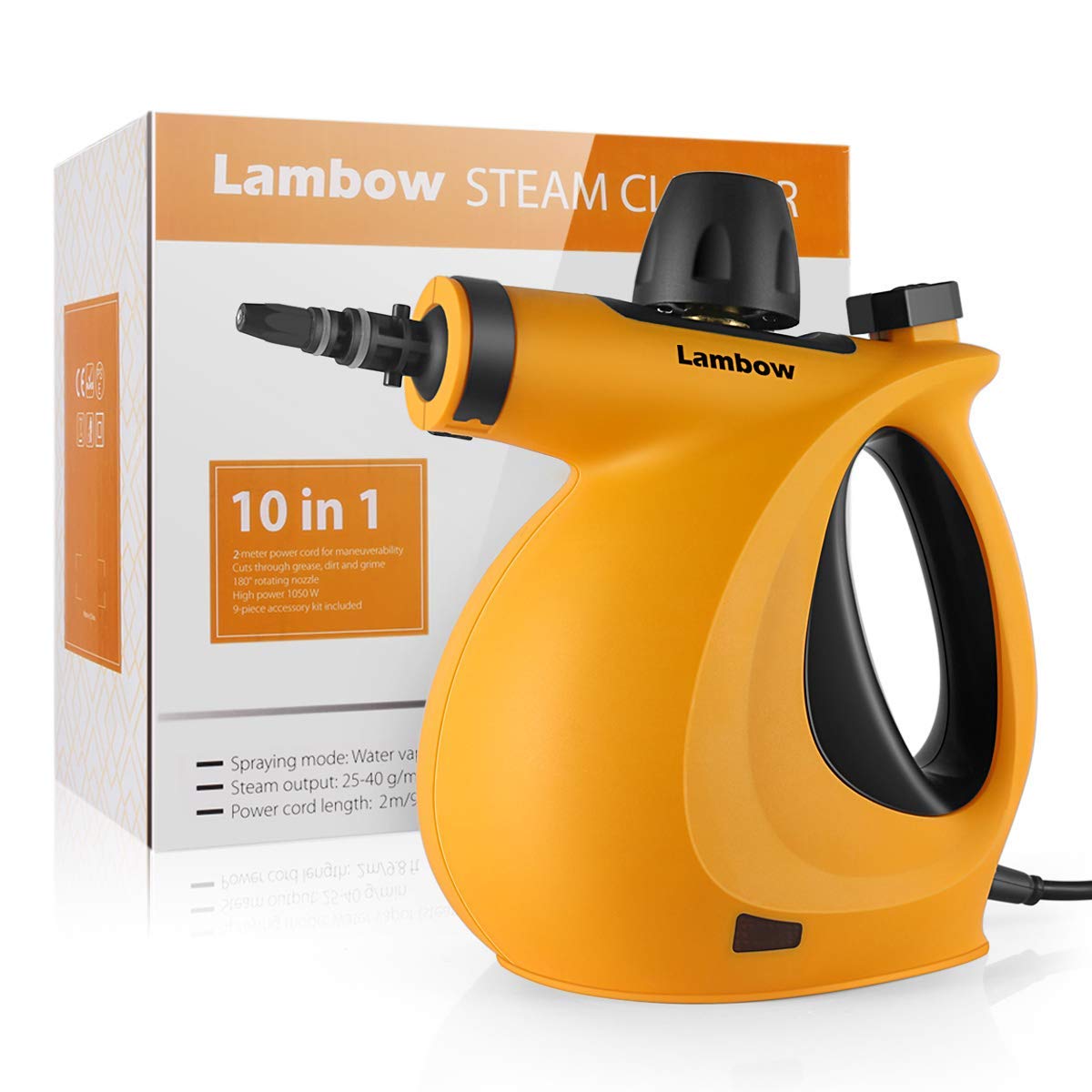 Handheld Pressurized Steam Cleaner with 9-Piece Accessory Set - Multi-Purpose and Multi-Surface All Natural, Chemical-Free Steam Cleaning for Home, Auto, Patio, More