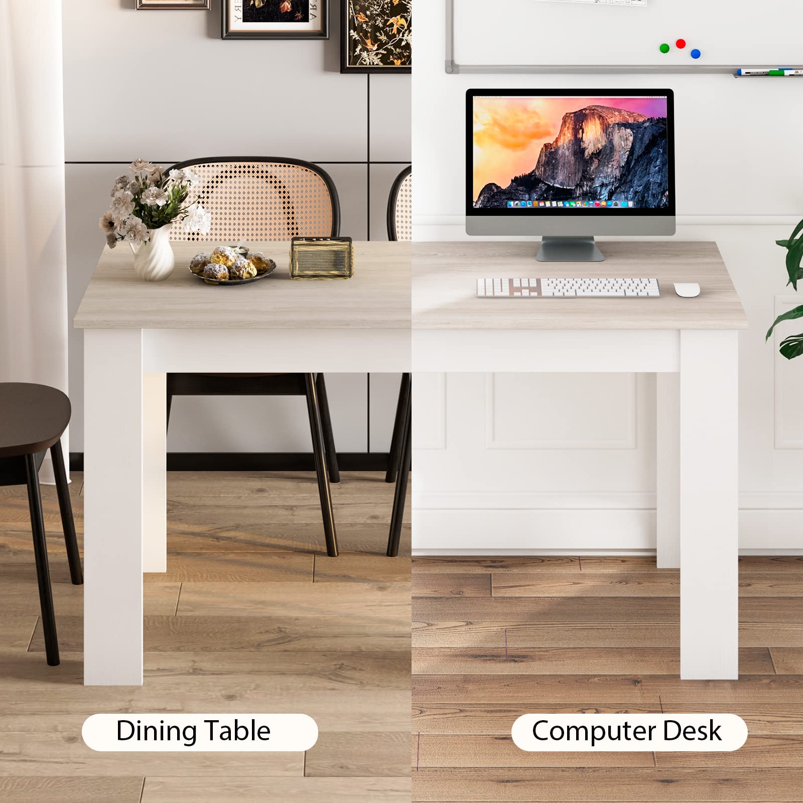 Giantex Wooden Dining Table, Modern Kitchen Table for 4, Rectangular Dinner Table for Kitchen, Dining Room, Living Room, Home Dinette Furniture, 47" L x 28" W x 30" H, (White & Light Gray)