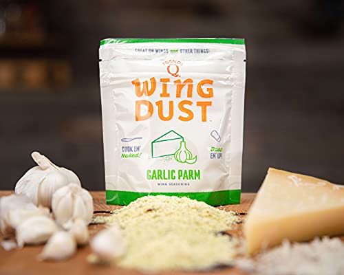 Kosmos Q Garlic Parmesan Wing Dust - 5 Oz Bag for Wings, Popcorn & More - Dry BBQ Rub with Real Garlic & Parmesan Cheese for Savory & Smoky Flavor (Garlic Parmesan)