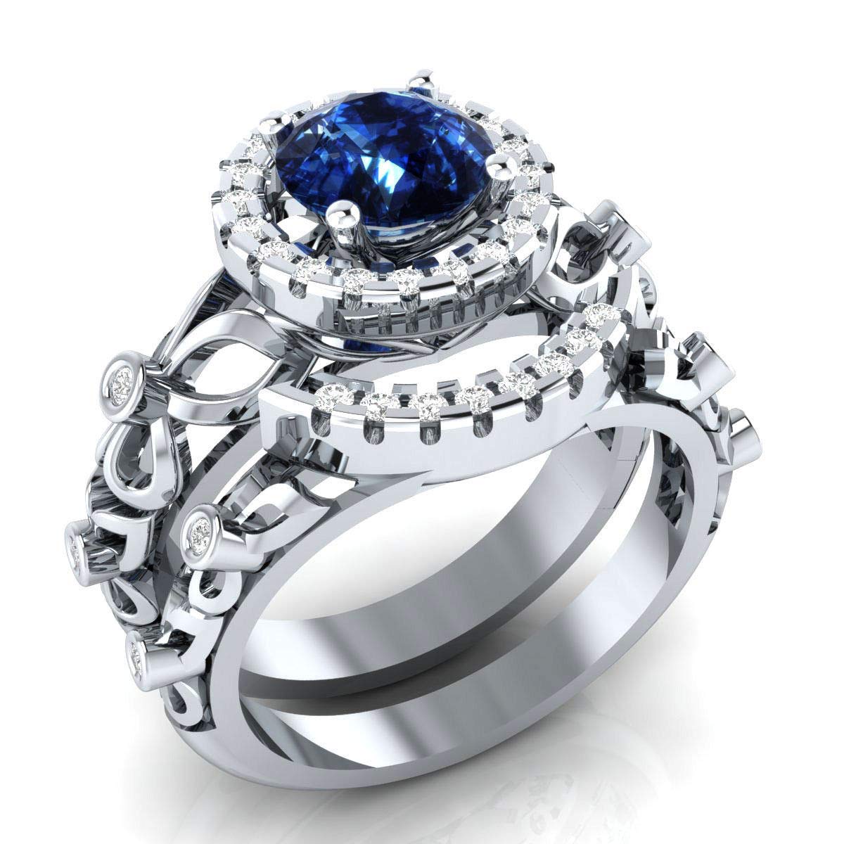 IDEALJEWEL95 Women's 1.50 ct Blue & White Sapphire Sterling Silver Bridal Ring Set Free Size For Engagement/Wedding/Valentines (Ring Size :- 12.5)