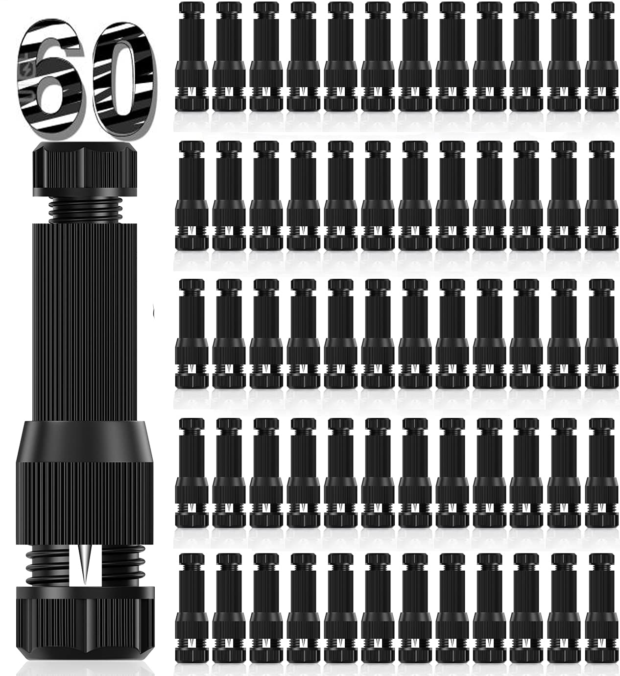 iCreating 60 Pack Low Voltage Wire Connector Landscape Lighting Connectors Waterproof Low Voltage Connectors 12-20 Gauge Low Voltage Wire Connectors for Landscape Lighting Path Lights