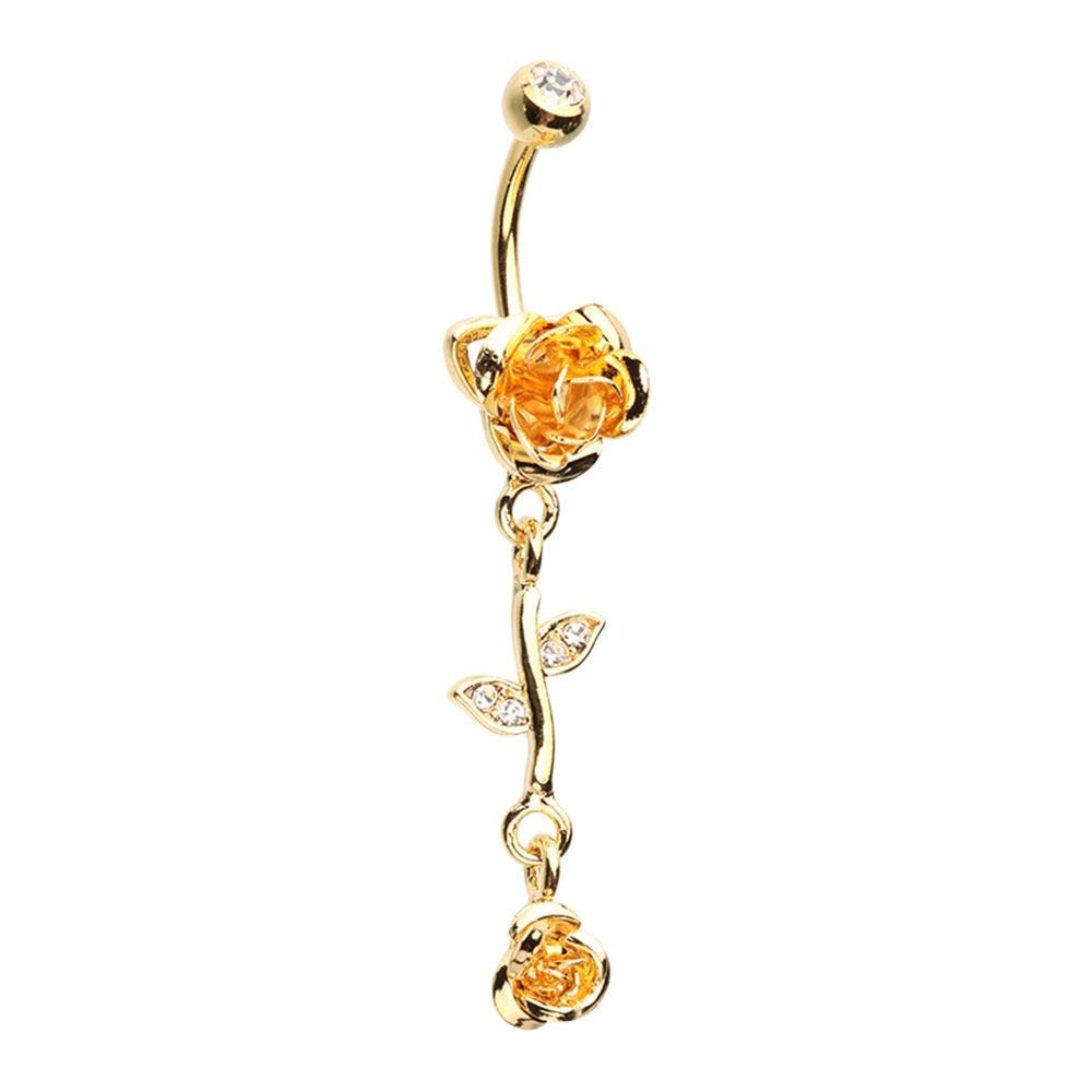Golden Metal Rose Vine Dangle WildKlass Belly Button Ring