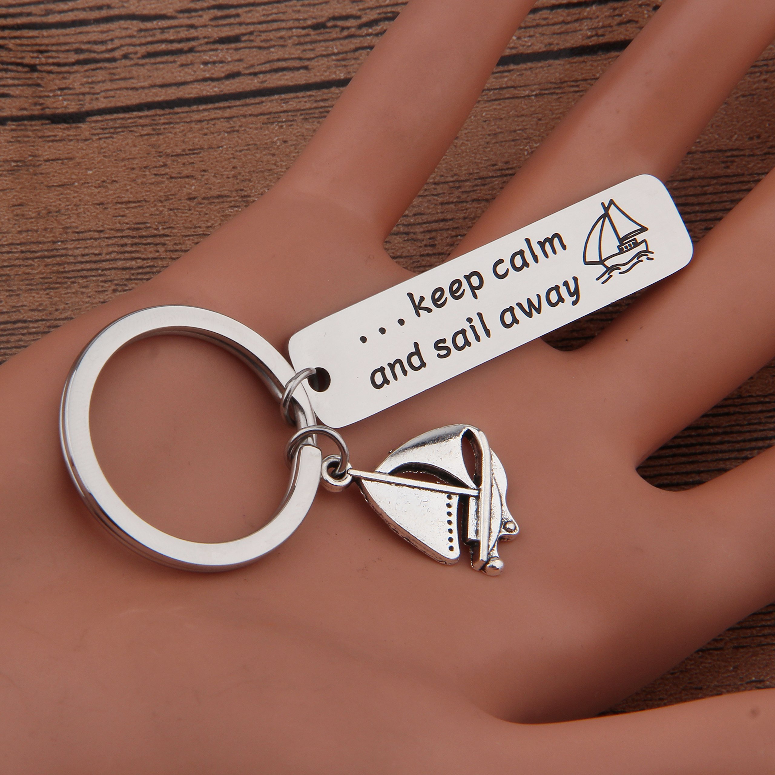 Gzrlyf Sailboat Keychain Nautical Keychain Boat Keychain Keep Calm And Sail Away Jewelry Captain Gift Skipper Gift Sailor Gift (Sailboat keychain)