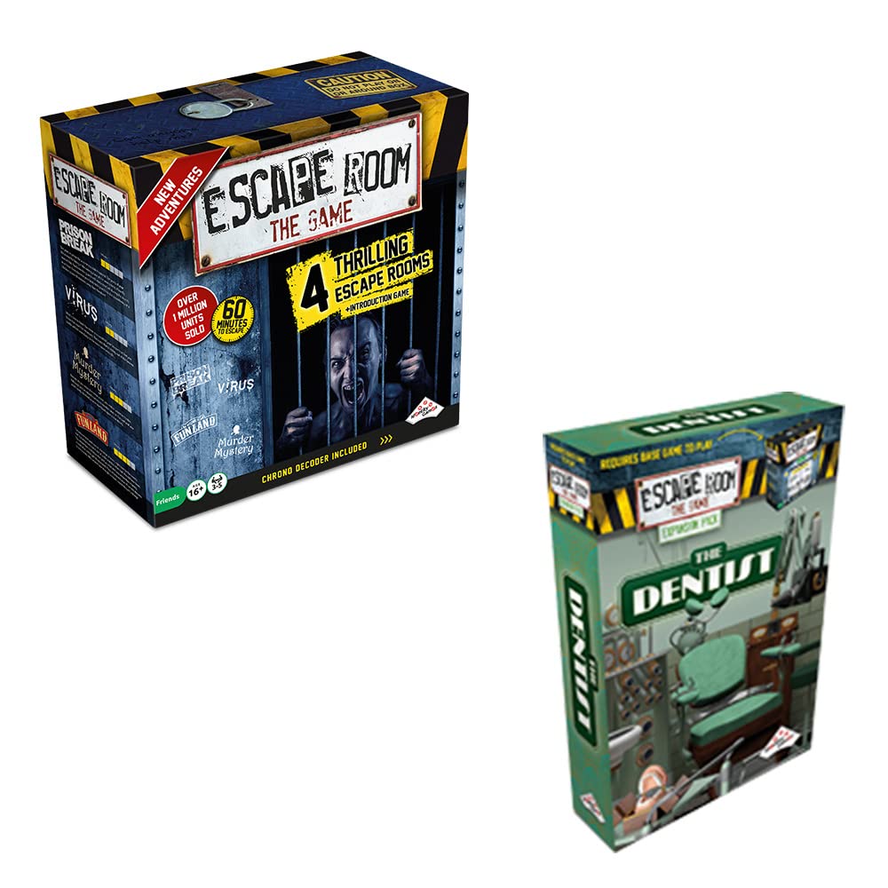 Identity Games [www.identity games.com] Escape Room The Game Bundle - Base Game Version 2 - with 4 Thrilling Escape Rooms + Expansion Pack The Dentist - for Adults and Teens (English Version)