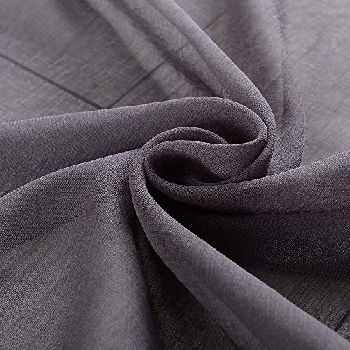 Haperlare Sheer Curtain Tiers,Linen Look Textured Kitchen Tier Curtains Cafe Curtains, Rod Pocket Tailored Half Window Semitransparent Voile Panel Drapes - 27" W x 36" L, Grey, Set of 2